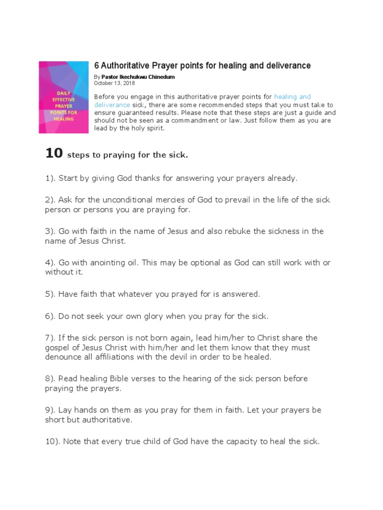 6 Authoritative Prayer Points For Healing and Deliverance | PDF | Jesus ...