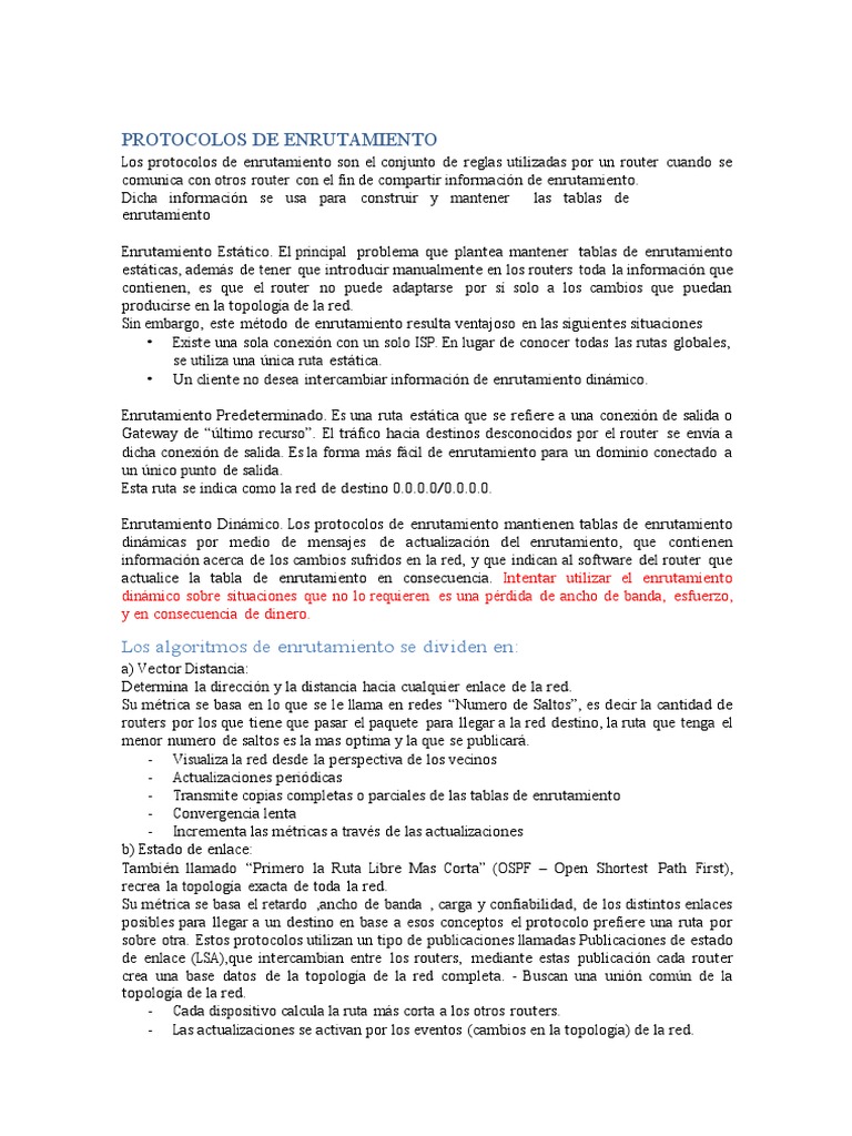 Protocolos de Enrutamiento | PDF | Enrutador (Computación) | Enrutamiento
