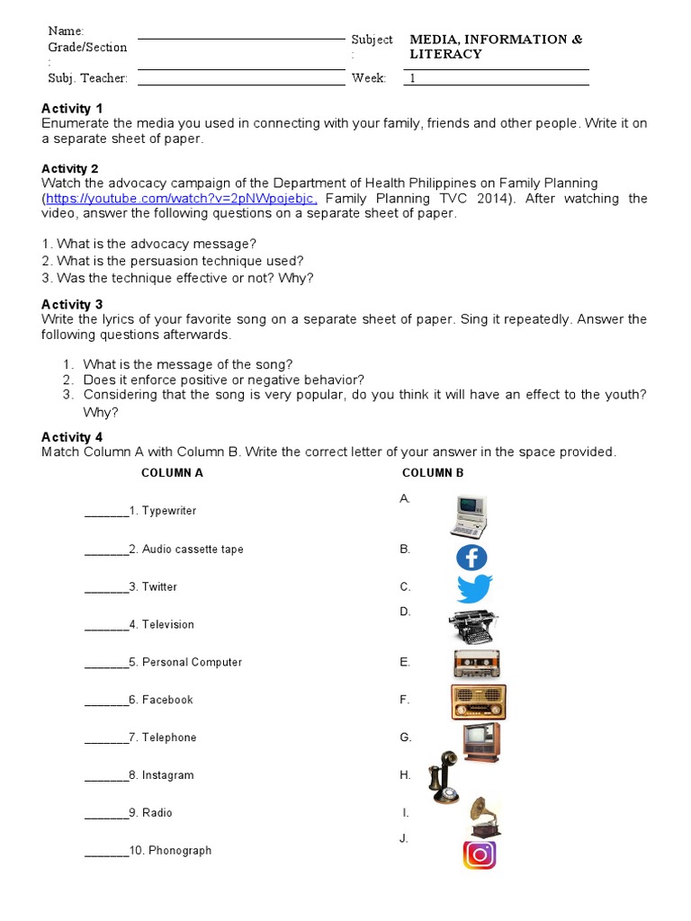Media and Information Literacy Worksheet q1 w1 | PDF | Social Science ...