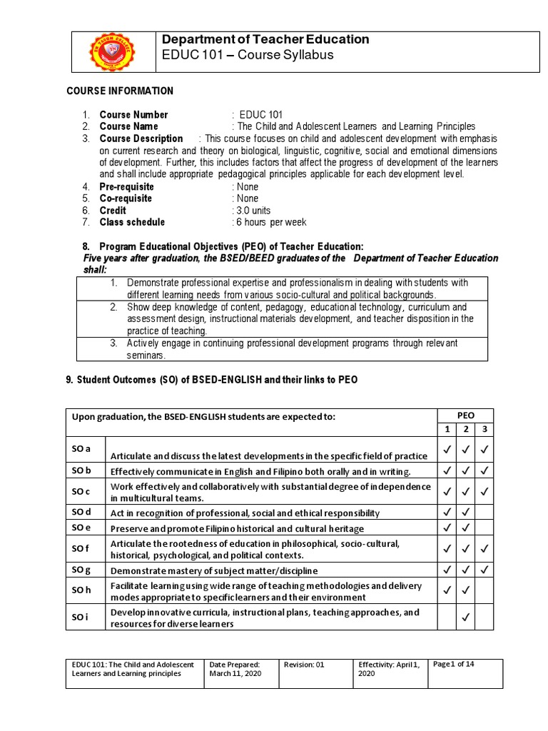 EDUC 101 Course Syllabus Child Adolescent Development | PDF ...