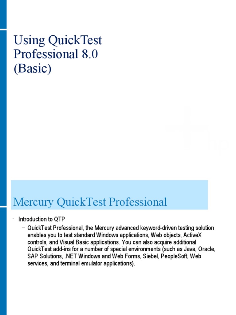Using Quicktest Professional 8.0 (Basic) | PDF | Parameter (Computer ...