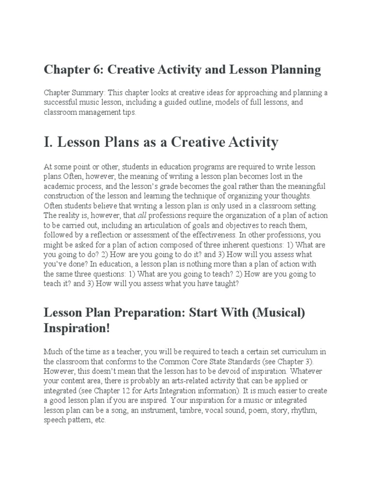 Creative Activity and Lesson Planning | PDF | Lesson Plan | Curriculum