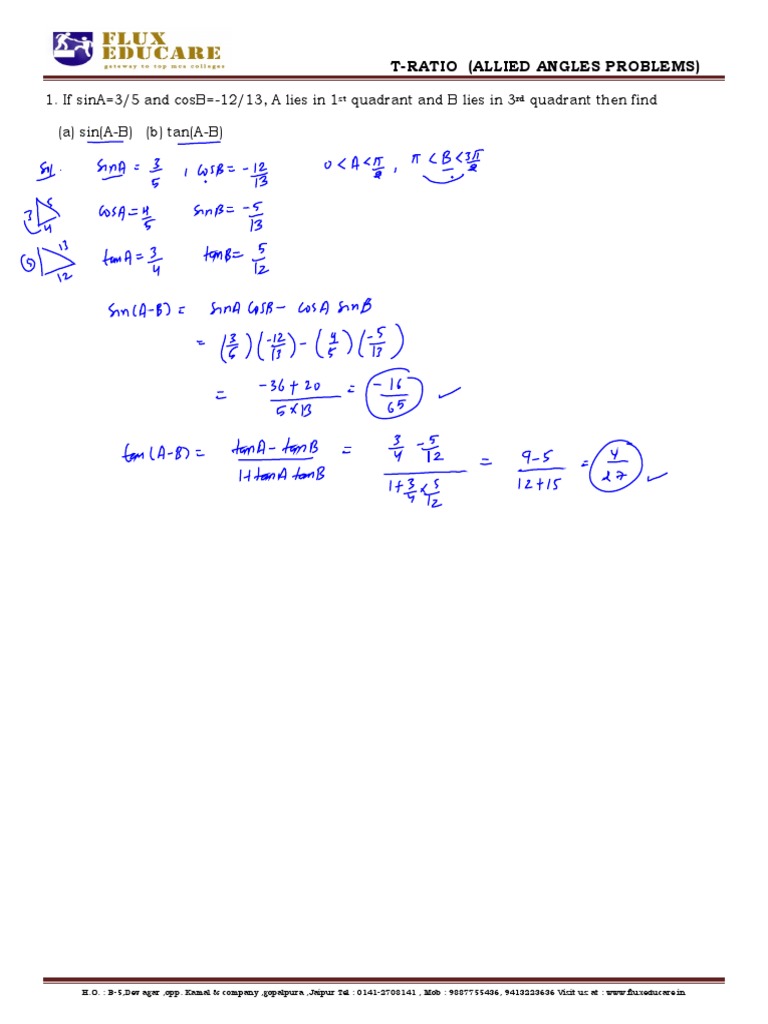 T-Ratio (Compound Angles) | PDF | Trigonometric Functions | Trigonometry