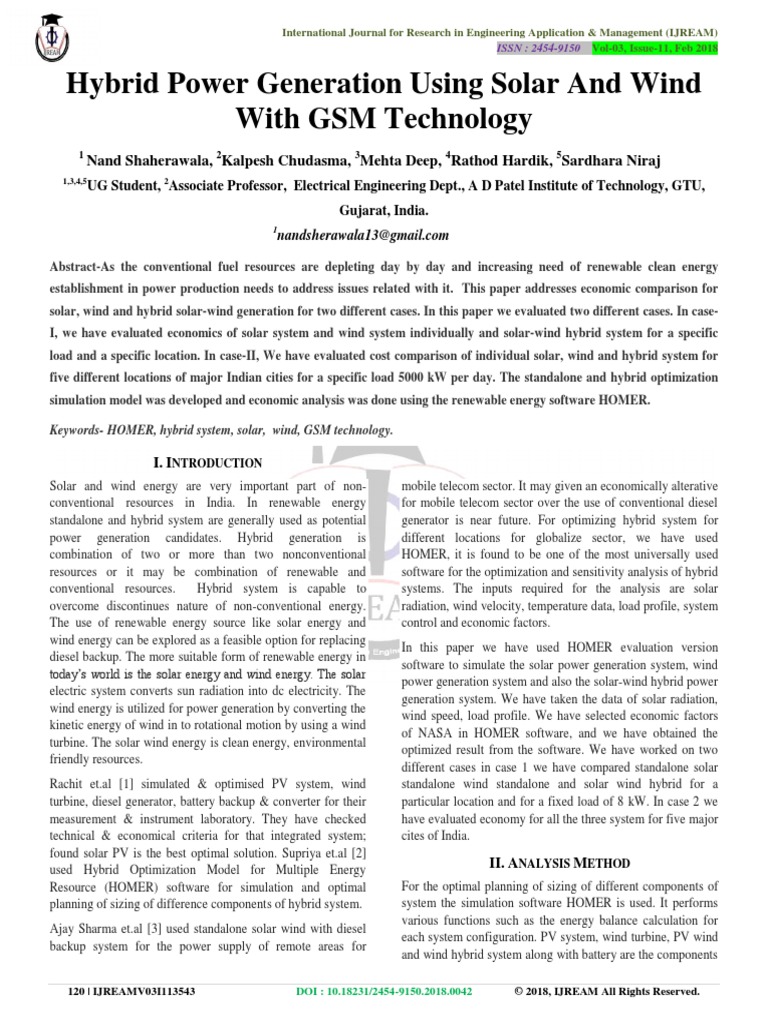 Hybrid Power Generation Using Solar and Wind With GSM Technology | PDF ...
