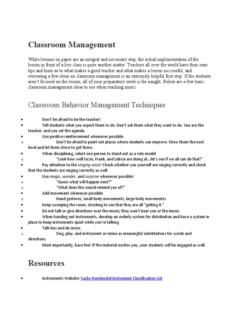 Classroom Behavior Management Techniques | PDF | Musical Instruments ...