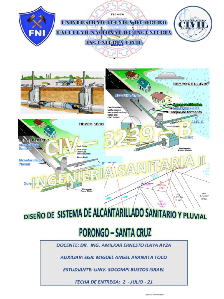 Diseño Sistema Alcantarillado Sanitario y Pluvial Proyecto Civ 3239 | PDF