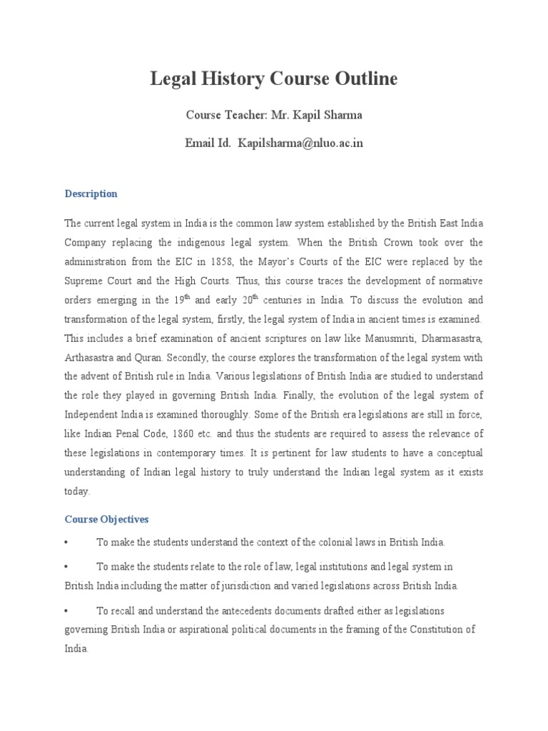 Legal History Course Outline | PDF | British Raj | Government