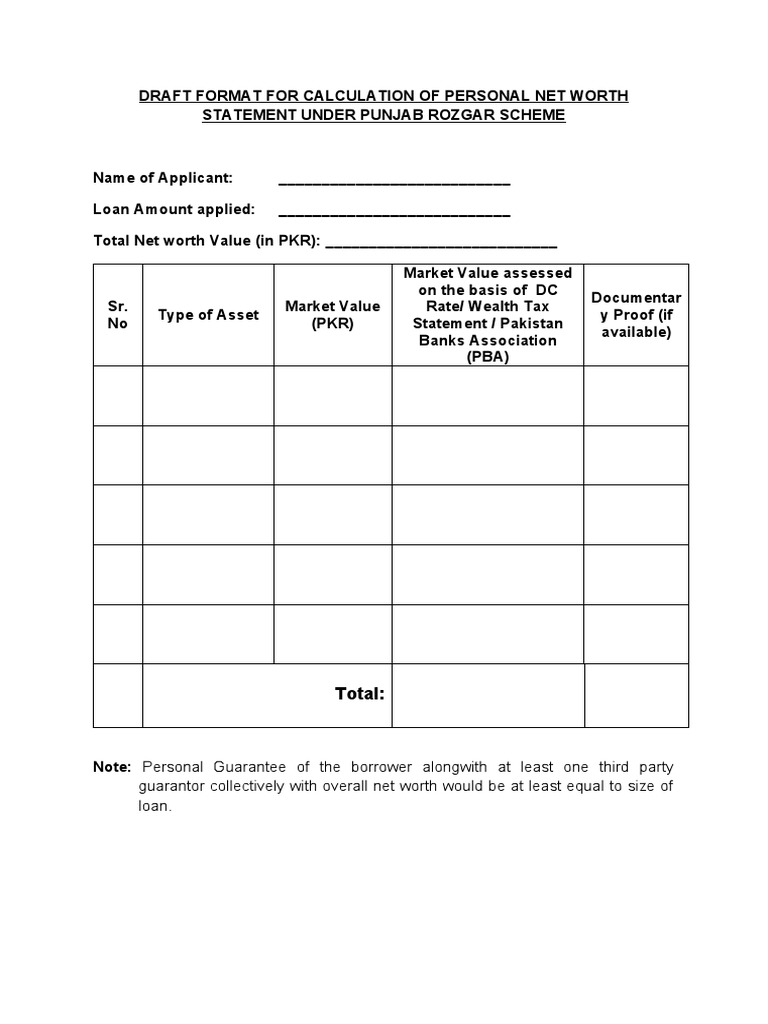 Personal Net Worth Statement Format | PDF
