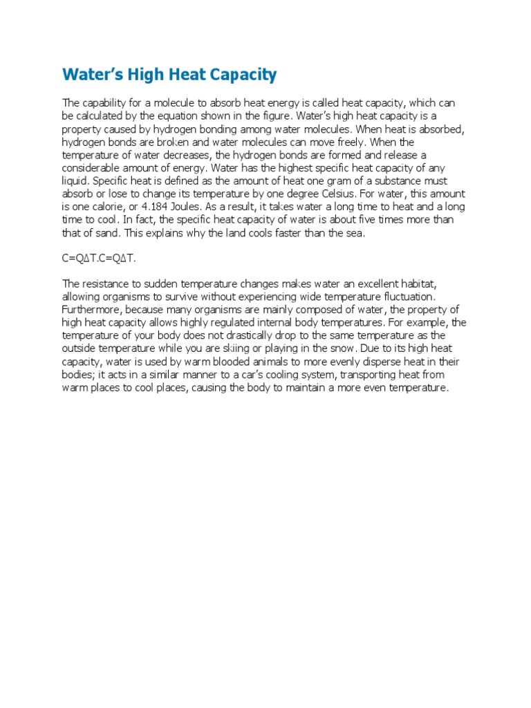 Importance of Water's High Heat Capacity | PDF | Science & Mathematics