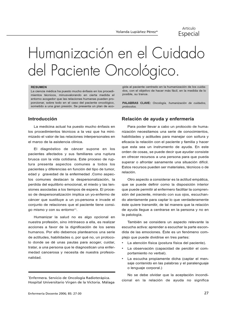 Paciente Oncologico | PDF | Enfermería | Cáncer
