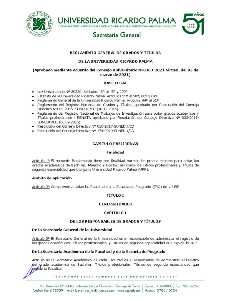 Reglamento General de Grados y Titulos | PDF | Titulo academico | Doctorado