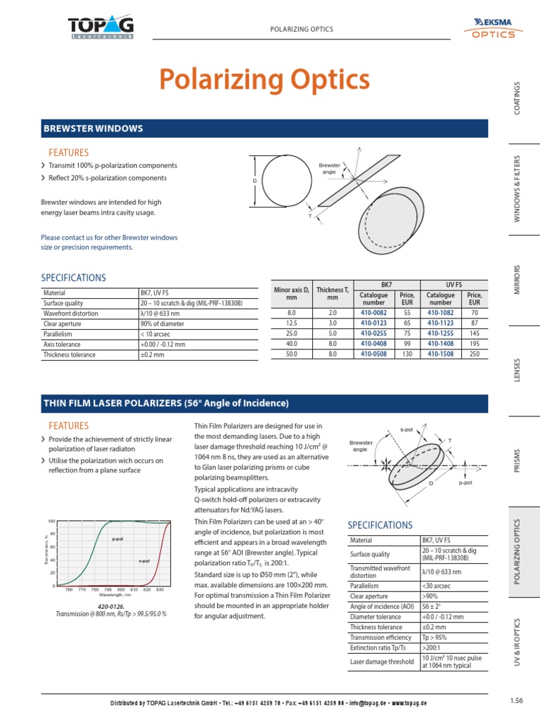Polarizing Optics: Brewster Windows and Thin Film Polarizers | PDF ...