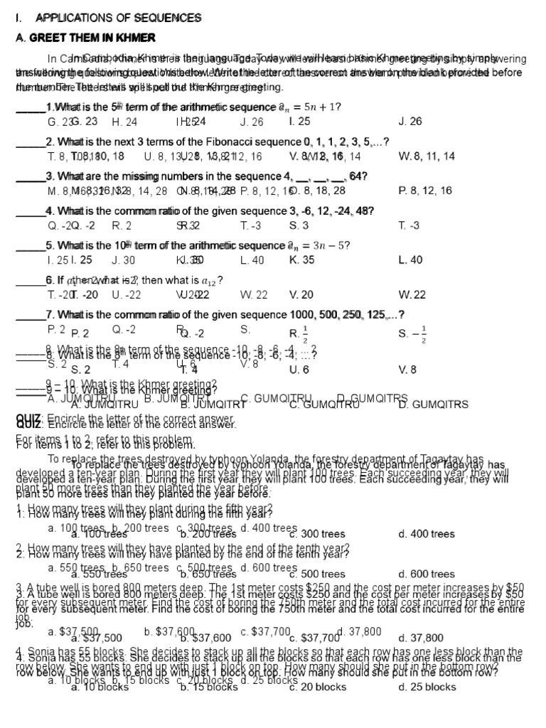QUIZ: Encircle The Letter of The Correct Answer | PDF | Mathematics