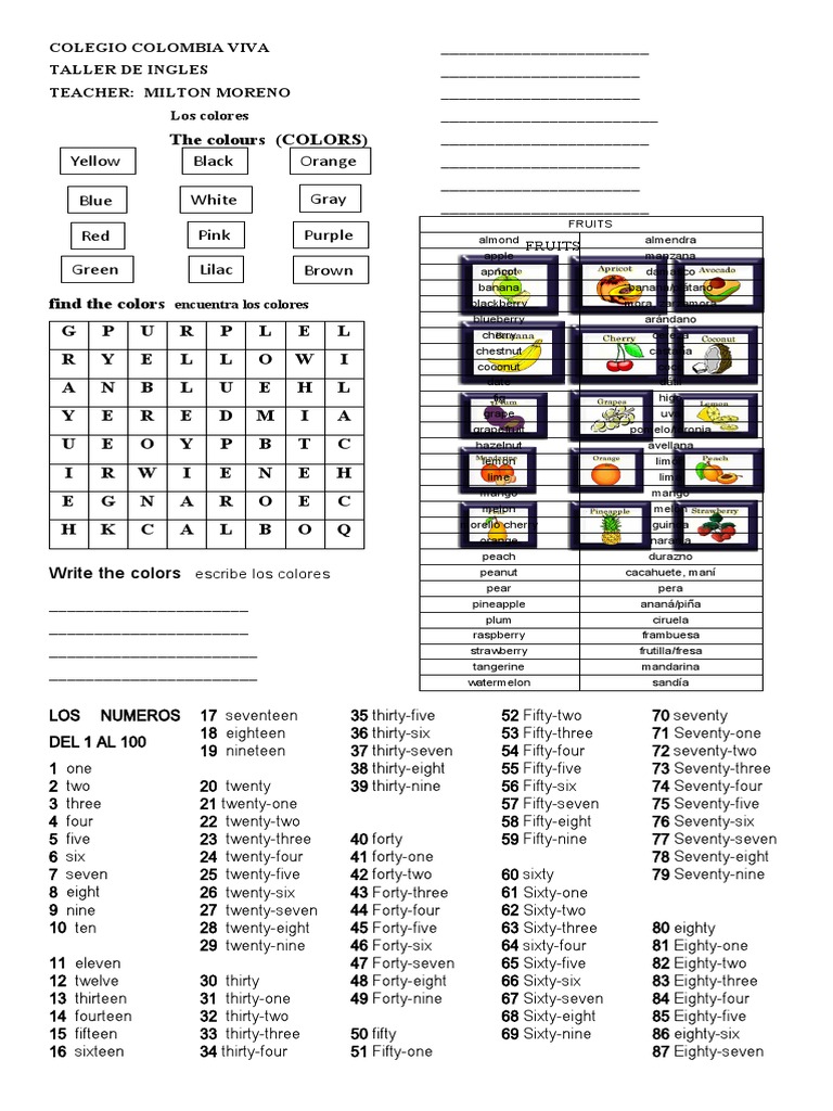 English Colors and Numbers Worksheet | PDF | Food Ingredients | Vegan ...