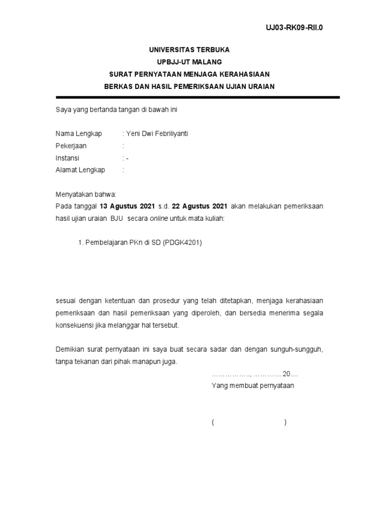 Surat Pernyataan Koreksi | PDF