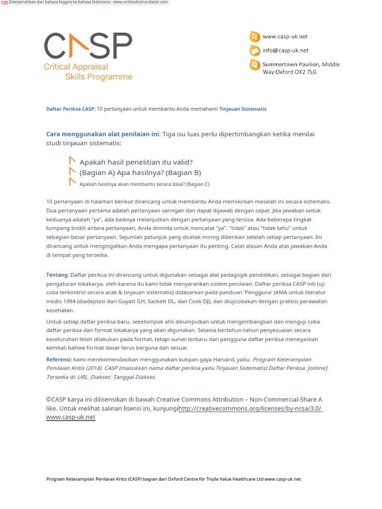 CASP Systematic Review Checklist 2018 - Fillable Form - En.id | PDF