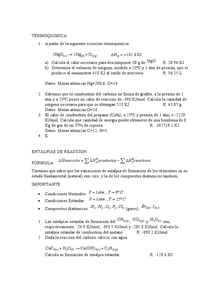 Termoquímica: Cálculos de entalpía | PDF | Entalpía | Combustión
