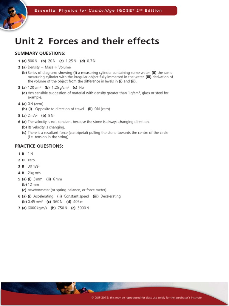 Unit 2 Forces and Their Effects: Summary Questions | PDF