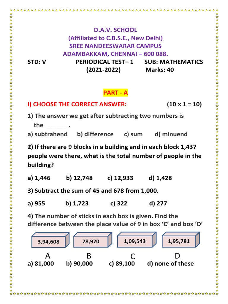 STD 5 Maths PT1 Q P 1630134484 | PDF | Subtraction | Arithmetic