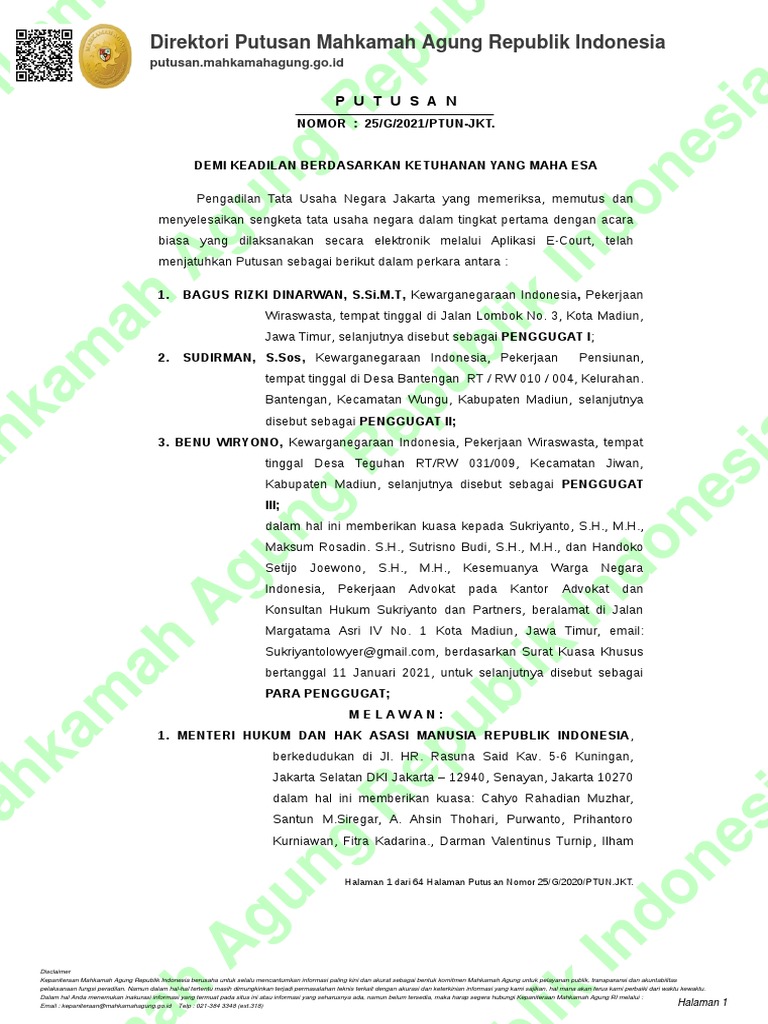 Putusan 25 G 2021 Ptun - JKT 20210930 | PDF