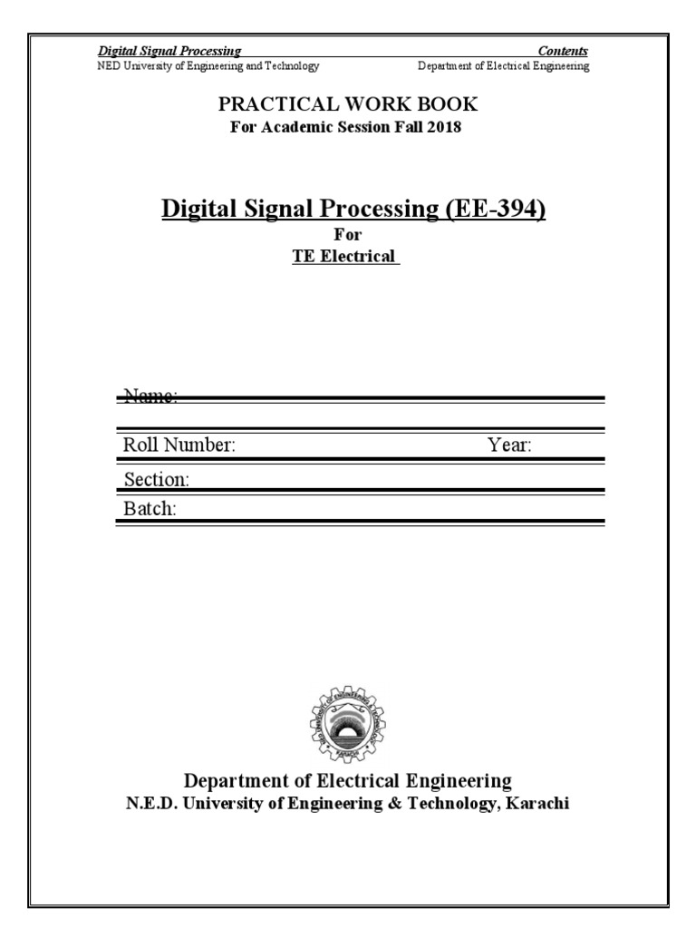 Digital Signal Processing (EE-394) : Practical Work Book | PDF | Analog ...