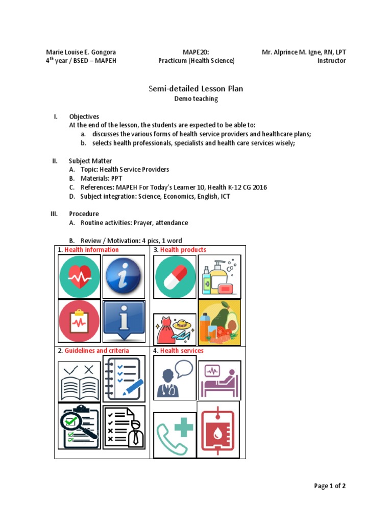 Demo Teaching Semi-Detailed Lesson Plan | PDF | Health Care | Lesson Plan