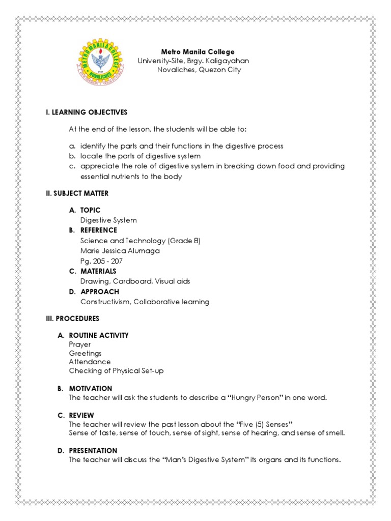 Lesson Plan - Digestive System | PDF | Human Digestive System | Digestion