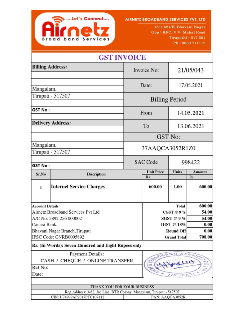 WiFi Bill 05-2021 | PDF