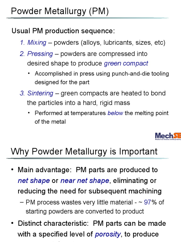 Powder Metallurgy (PM) : Usual PM Production Sequence | PDF | Porosity ...