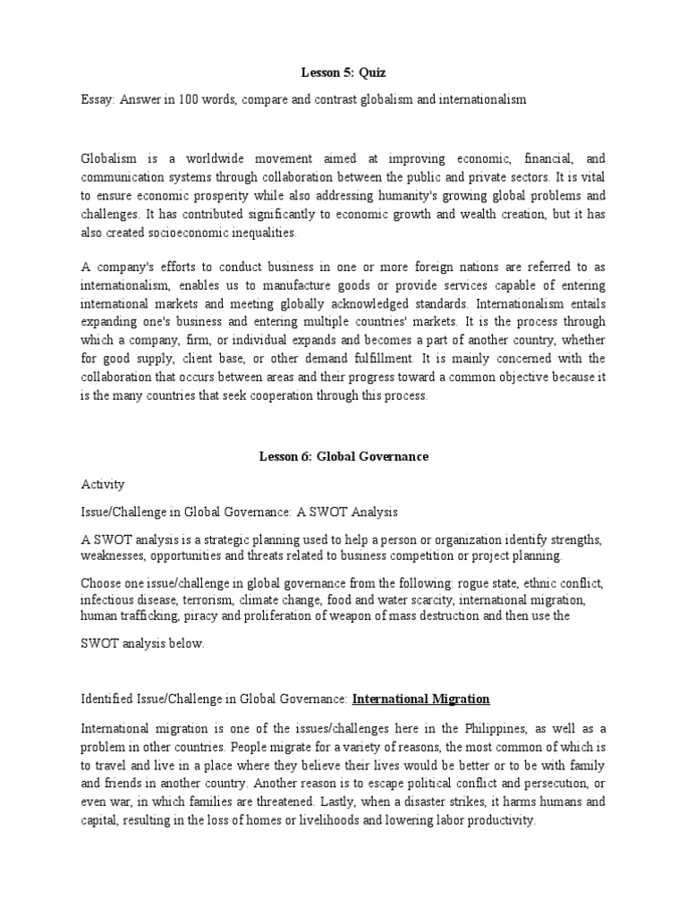 Lesson 5: Quiz | PDF | Migrant Worker | Human Migration
