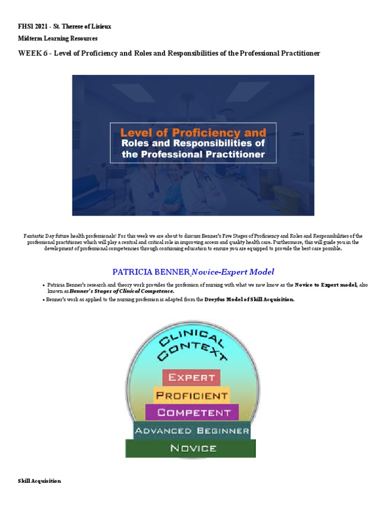 WEEK 6 - Level of Proficiency and Roles and Responsibilities of The ...