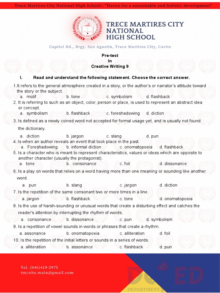 Pre-Test in Creative Writing 9 I. Read and Understand The Following ...