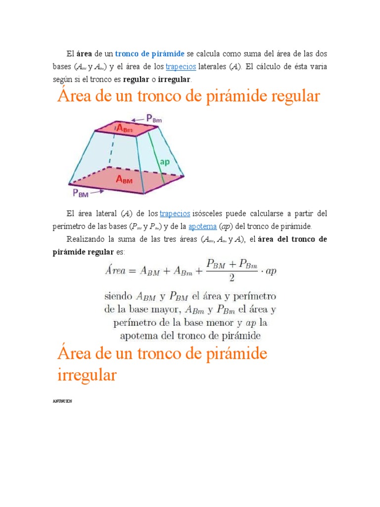 Formula Para Calcular Area Y Volumen De Una Piramide Cuadrangular
