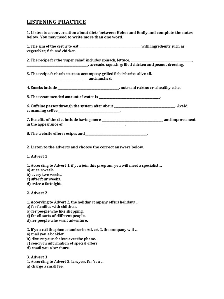 Listening Test 27 11 2018 Listening | PDF | Salad | Foods