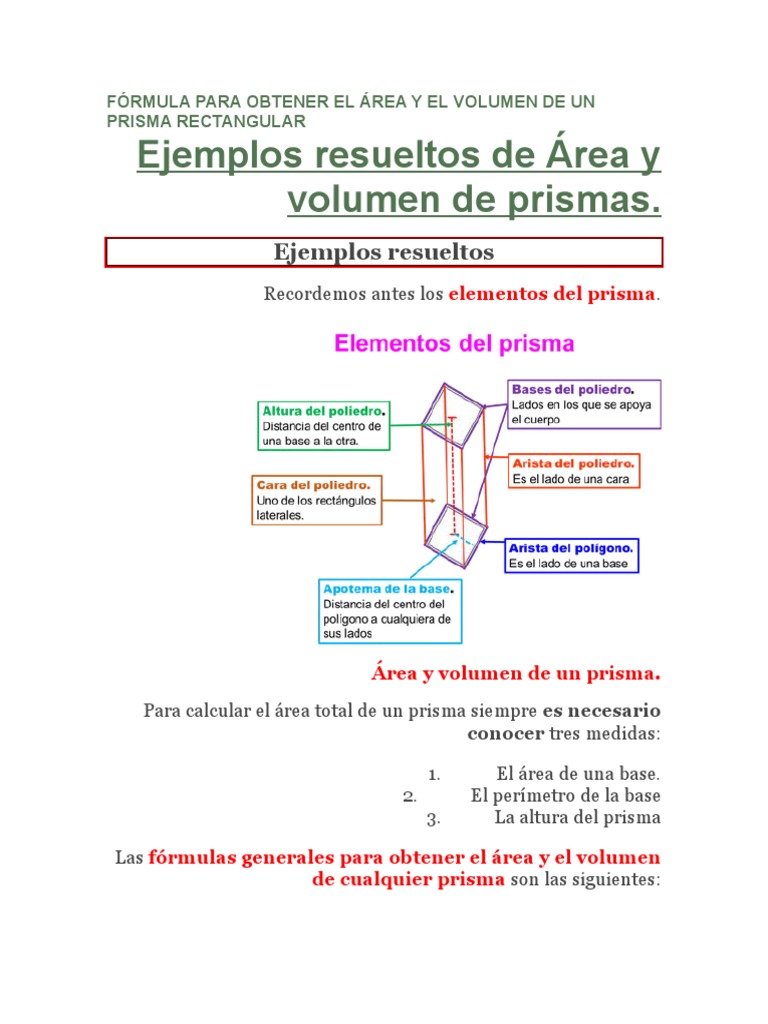Área y Volumen de Prismas Rectangulares | PDF | Triángulo | Rectángulo