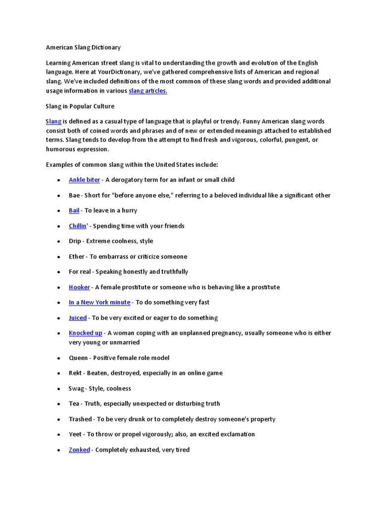 American Slang Dictionary Overview | PDF | Slang | English As A Second ...