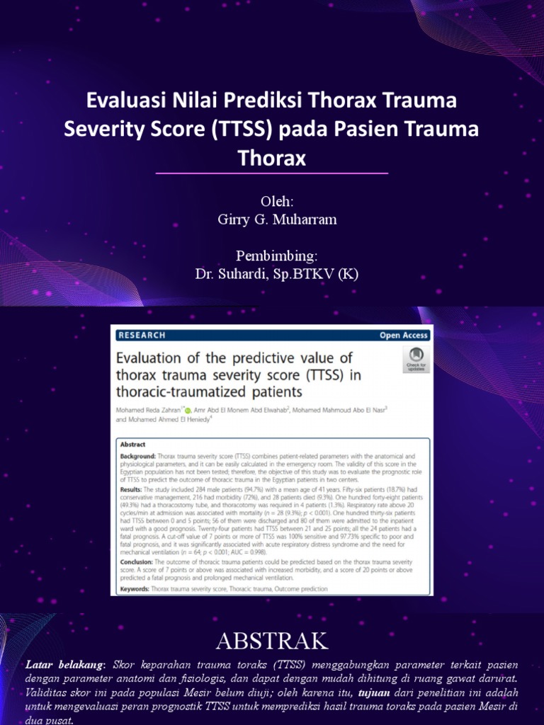 Evaluasi Nilai Prediksi Skor Keparahan Trauma Toraks (TTSS) Pada Pasien Trauma Toraks | PDF