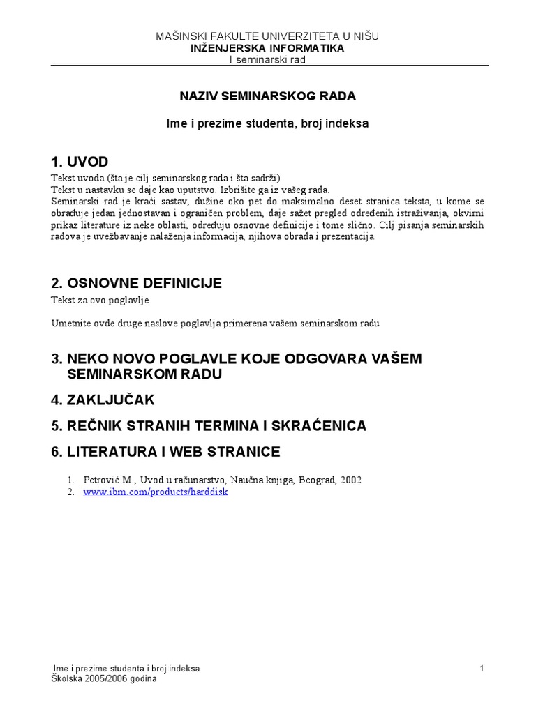 Template Za Seminarski Word | PDF