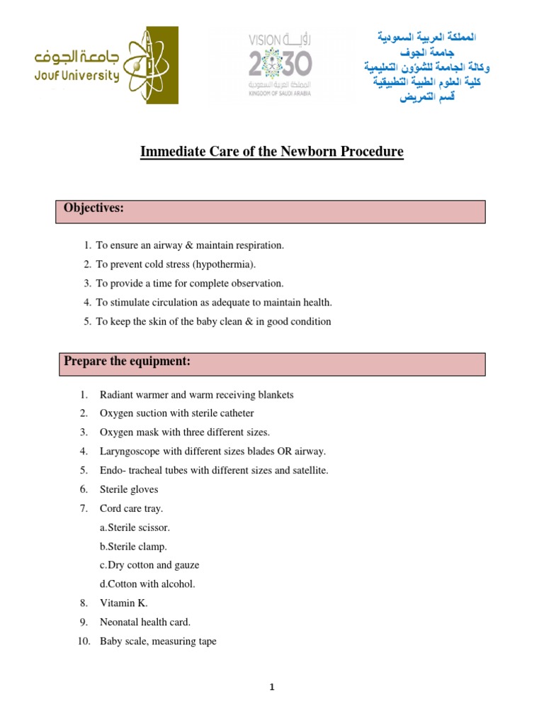 Immediate Care of The Newborn Procedure | PDF | Infants | Hypothermia