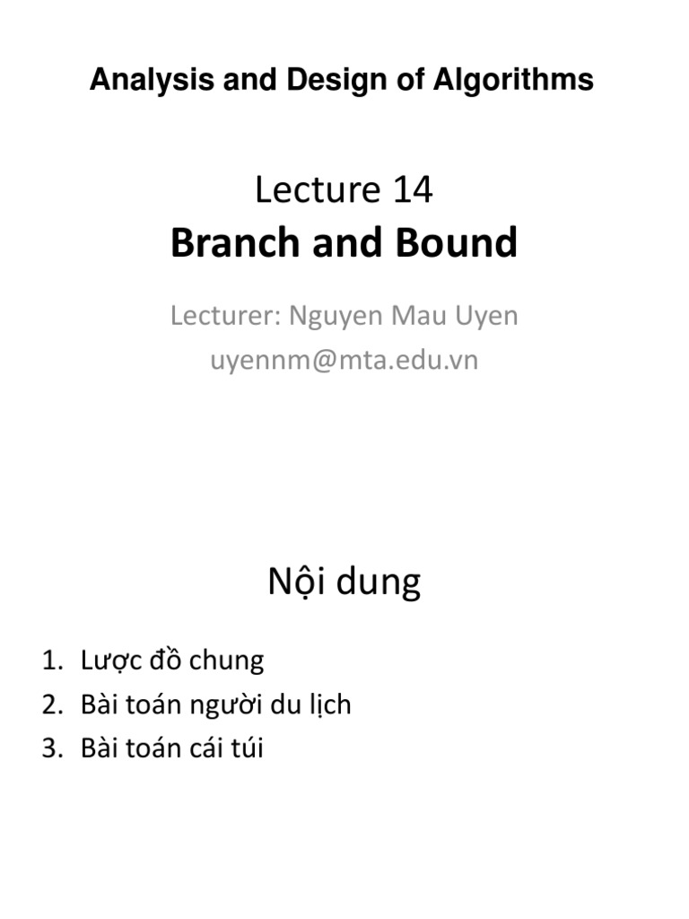 Lecture 14 - Branch and Bound | PDF