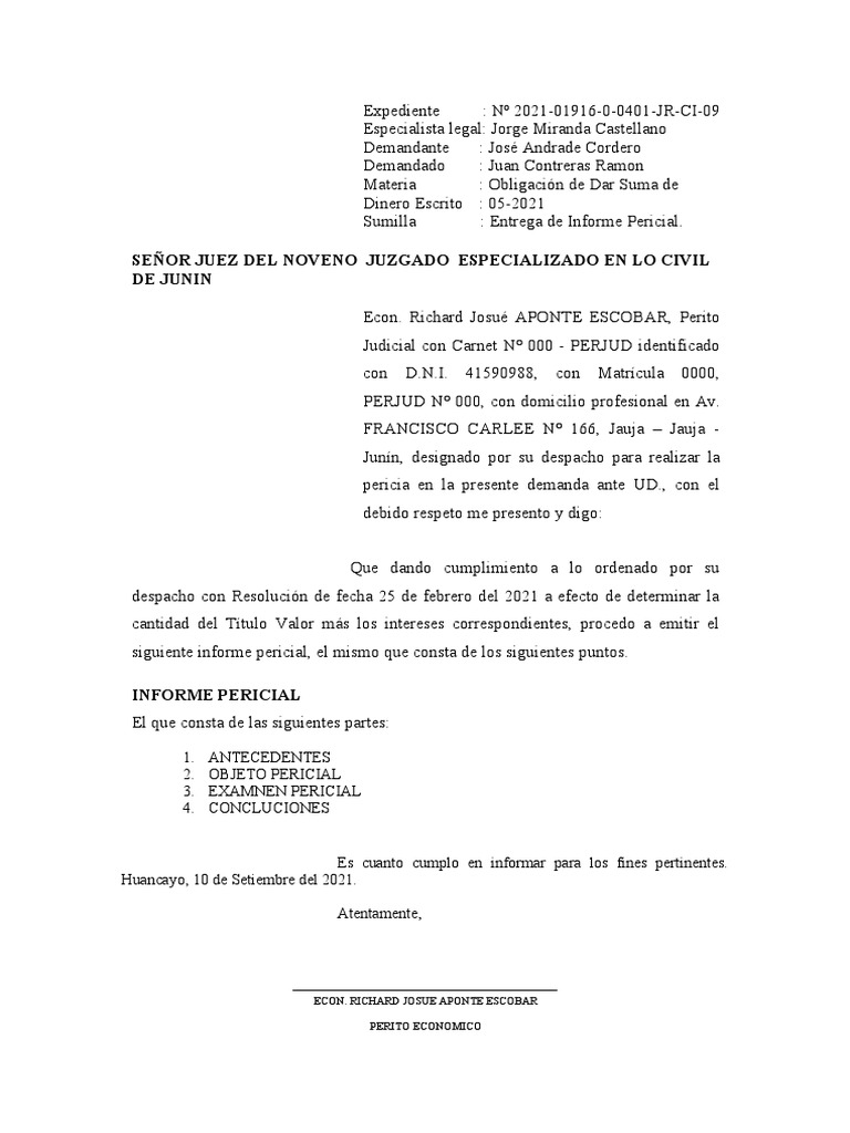 Escrito Entrega de Informe Final | PDF