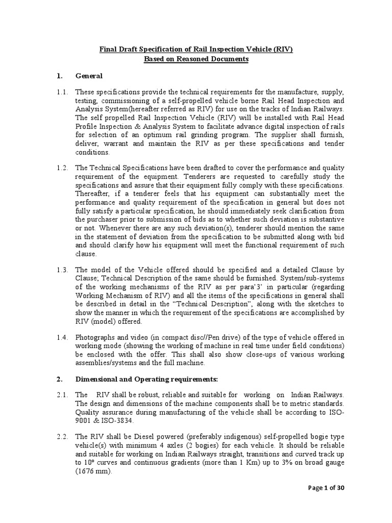 Specification for a Self-Propelled Rail Inspection Vehicle to Digitally ...