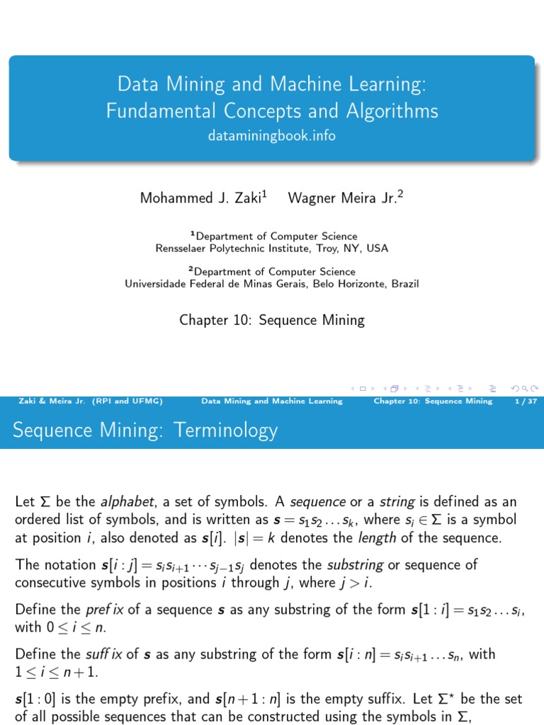 Chapter 10 Sequence Mining Pdf Applied Mathematics Computer Data