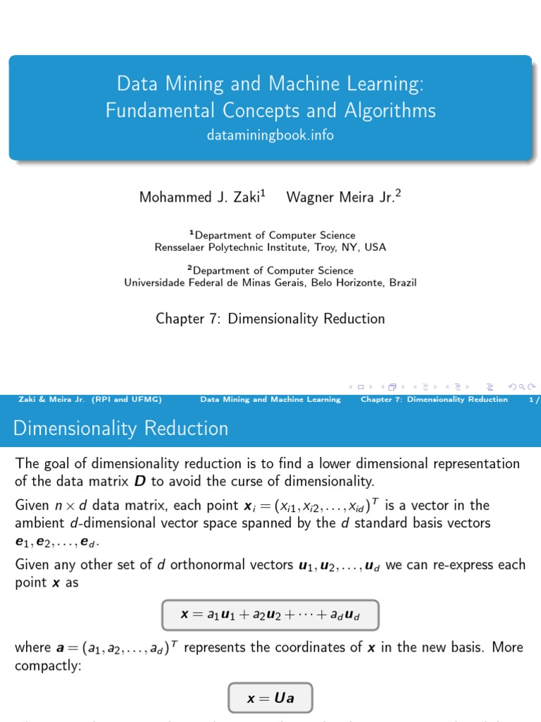 Chapter 7: Dimensionality Reduction | PDF | Principal Component Analysis | Eigenvalues And ...