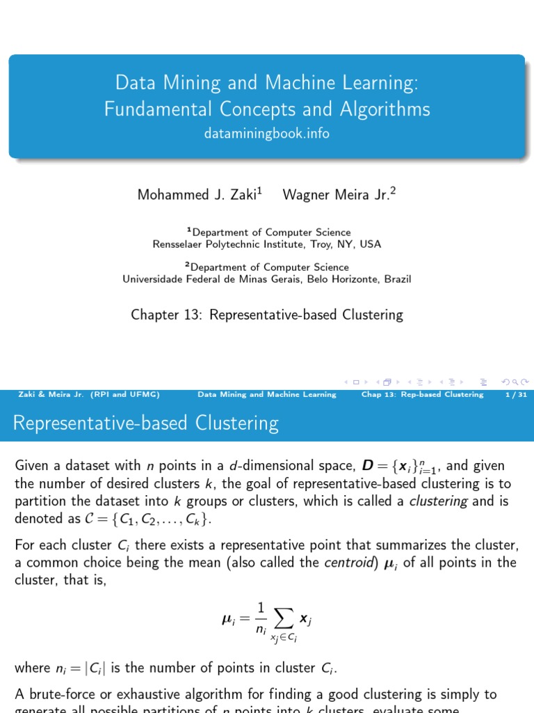 Data Mining and Machine Learning: Fundamental Concepts and Algorithms | PDF | Cluster Analysis ...