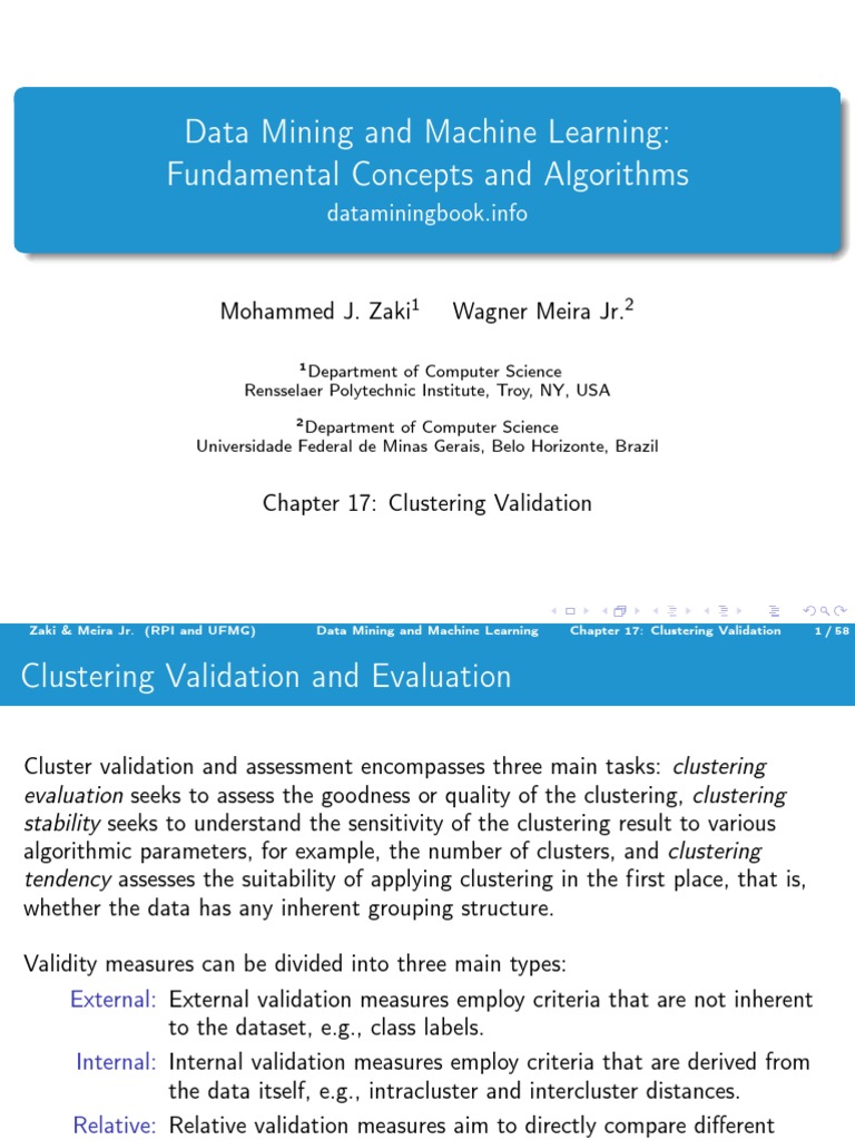 Data Mining And Machine Learning Fundamental Concepts And Algorithms Pdf Cluster Analysis