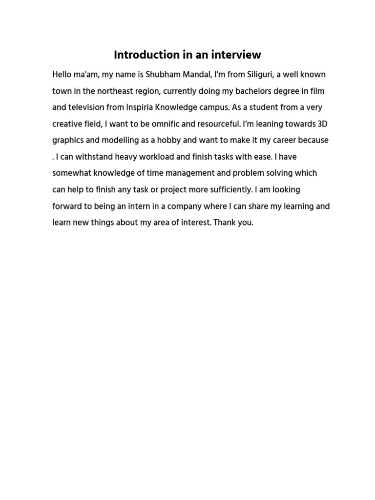 Interview Introduction - Shubham Mandal | PDF