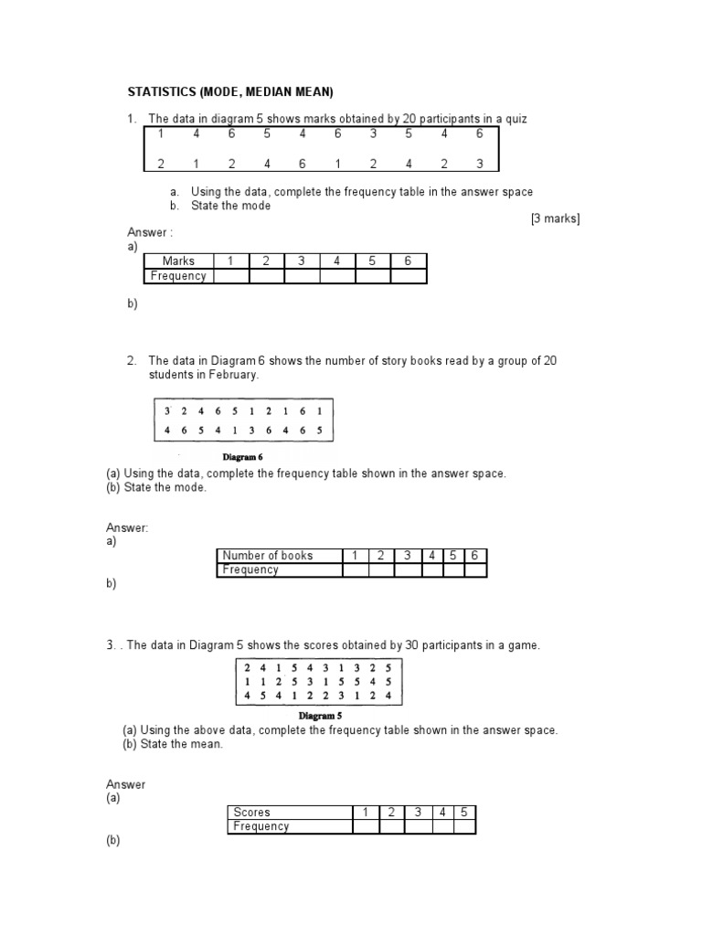 STATISTICS (Mode, Median, Mean) | PDF | Mode (Statistics) | Median