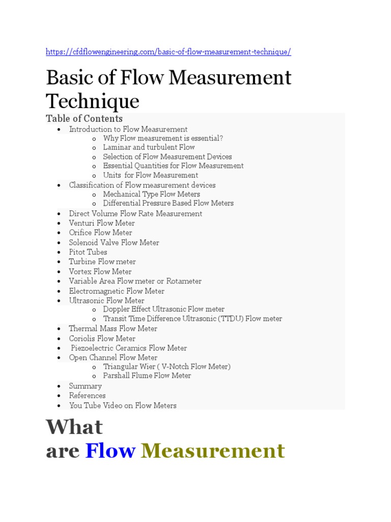 Basic of Flow Measurments Techniques | PDF | Flow Measurement ...