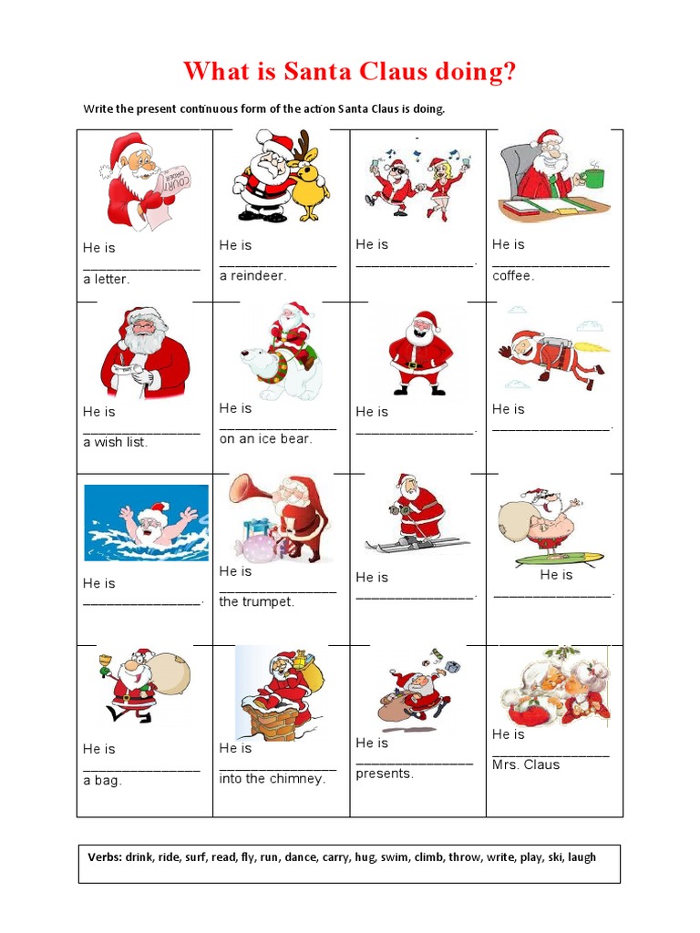 Write The Present Continuous Form of The Action Santa Claus Is Doing. | PDF
